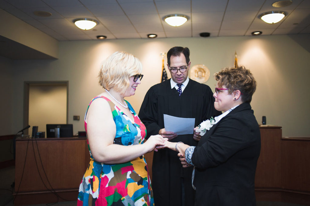 Cozy courthouse wedding with coffeehouse reception