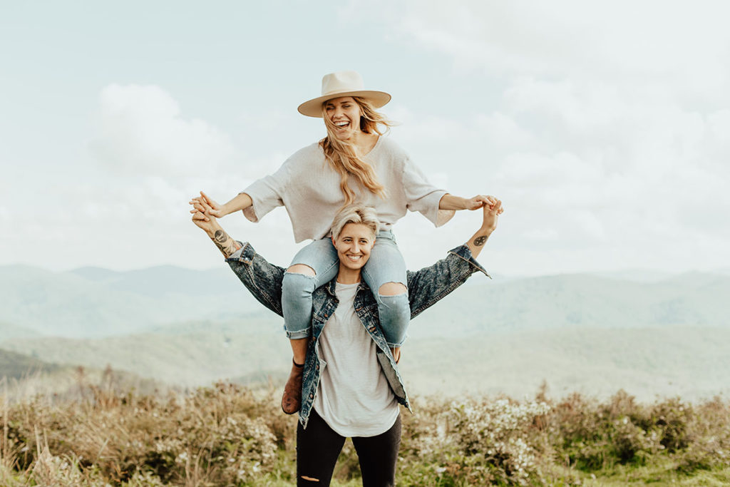 Adventure engagement photos in the mountains