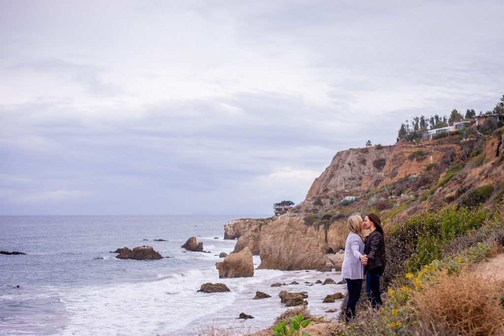 Cliffside fall El Matador Beach proposal with romantic picnic