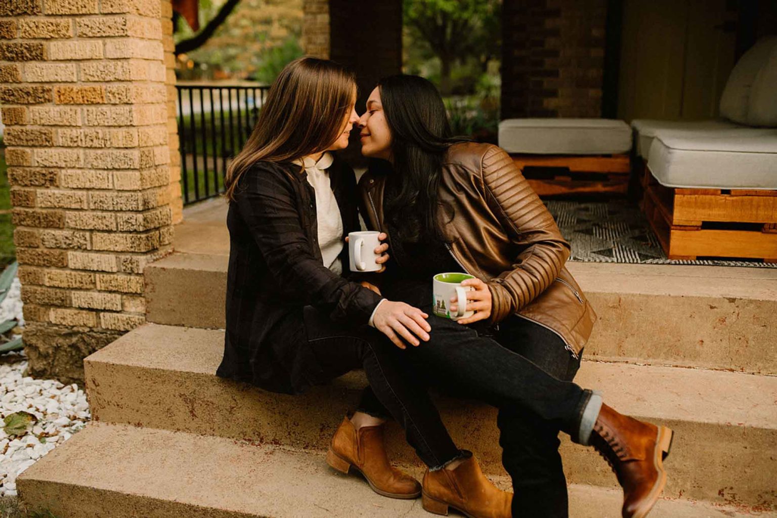 Cozy at home proposal with coffee and kisses