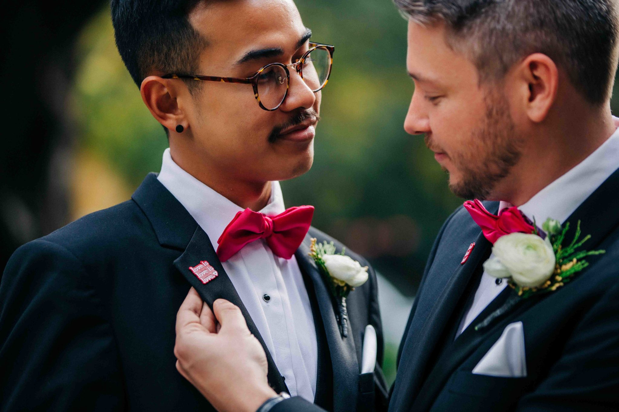 Two grooms try Generation Tux for winter wedding inspiration in Atlanta