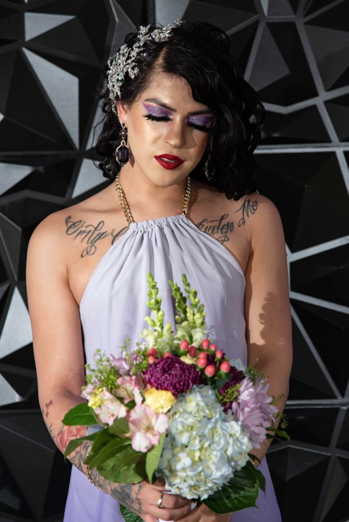 Drag queen wedding inspiration with flowing floral gown and cotton ...