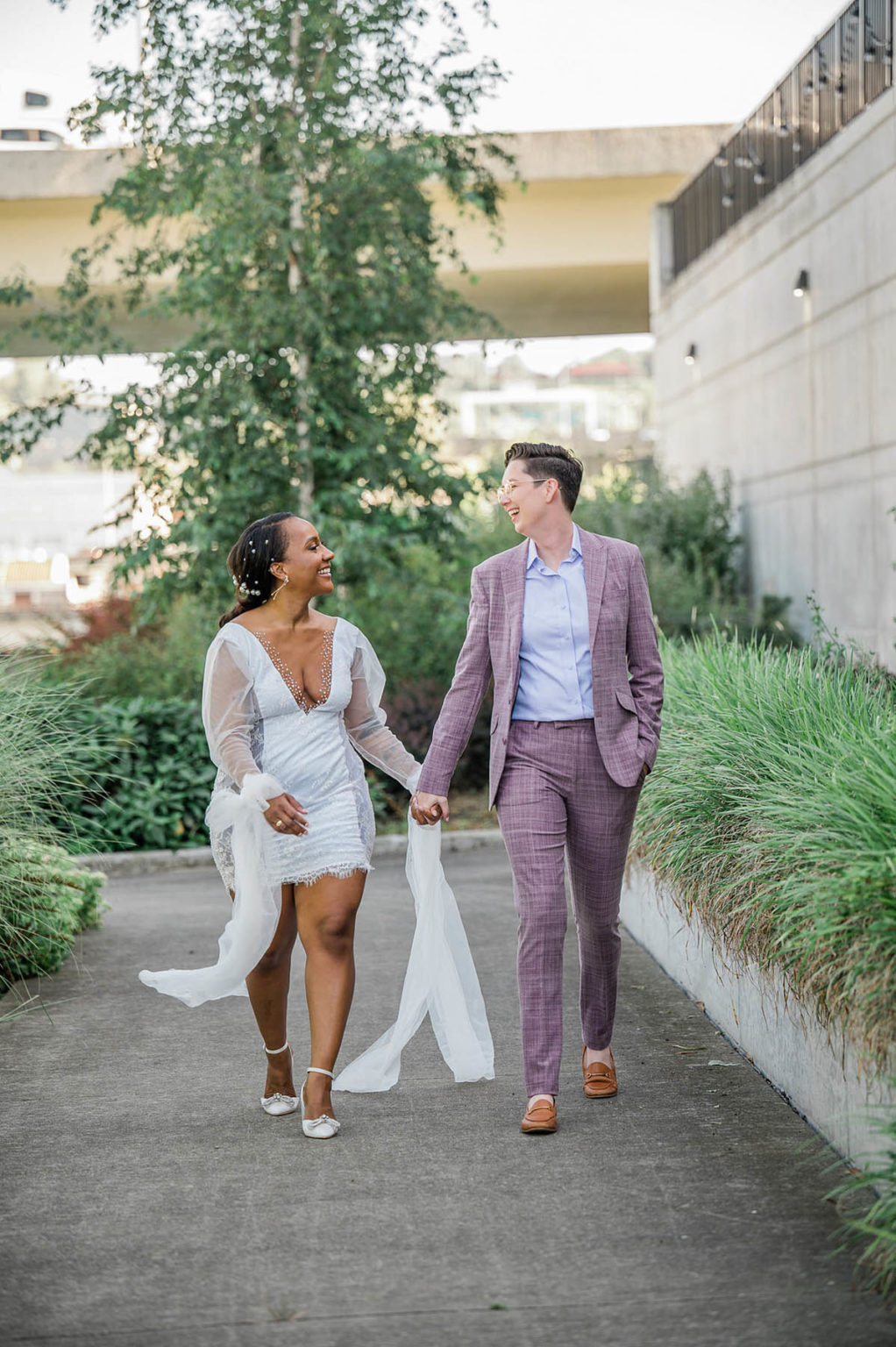 These two brides celebrated their summer wedding with a champagne tower ...
