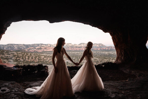 A hidden cave desert elopement in Sedona, Arizona, with matching vow ...
