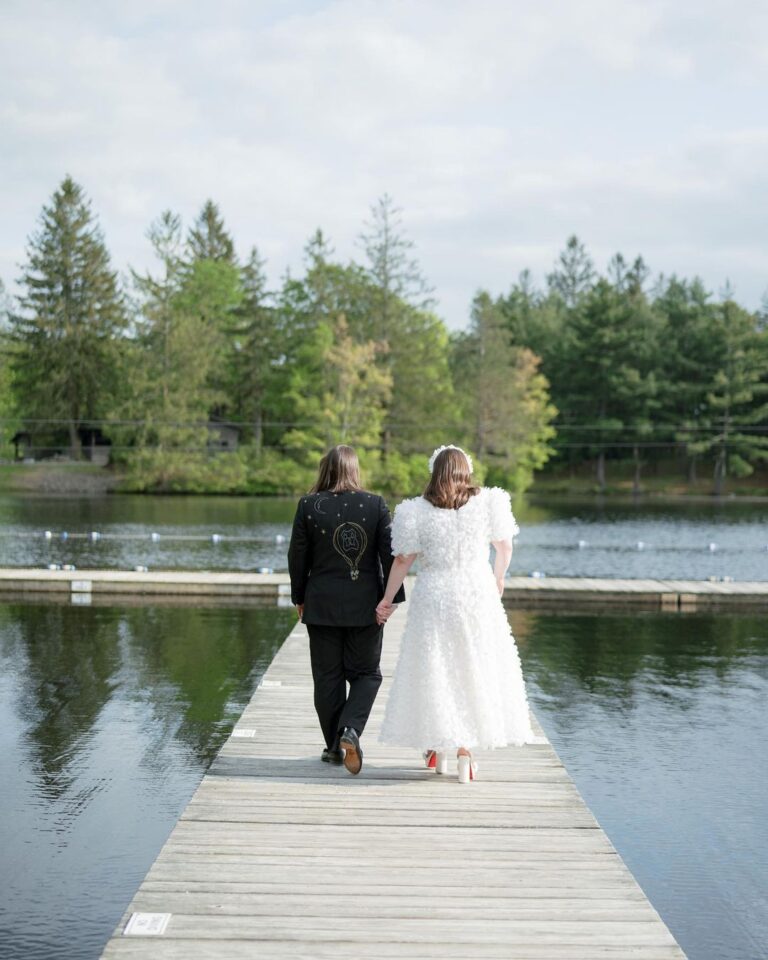 Brides Beanie Feldstein and Bonnie Chance Roberts marry in an outdoor ...